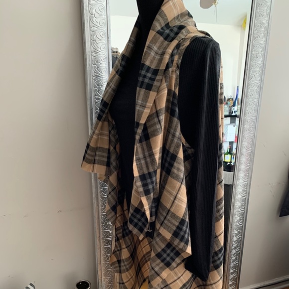 Jackets & Coats | Trendy Sleeveless Grid Print Coffee Colored Coat ...